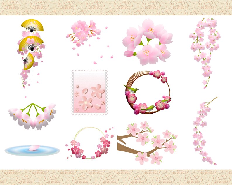 Sakura Japanese Cherry Blossom Clip Art Sakura Branches Tree - Etsy