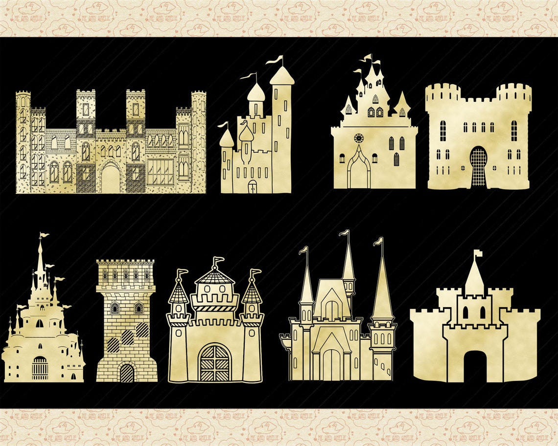 Gold Foil Castle Silhouettes Clipart Gold Castle Clipart - Etsy