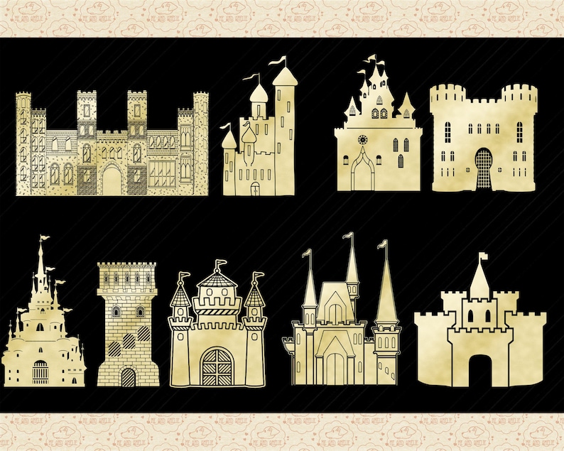 Gold Foil Castle Silhouettes Clipart Gold Castle Clipart | Etsy
