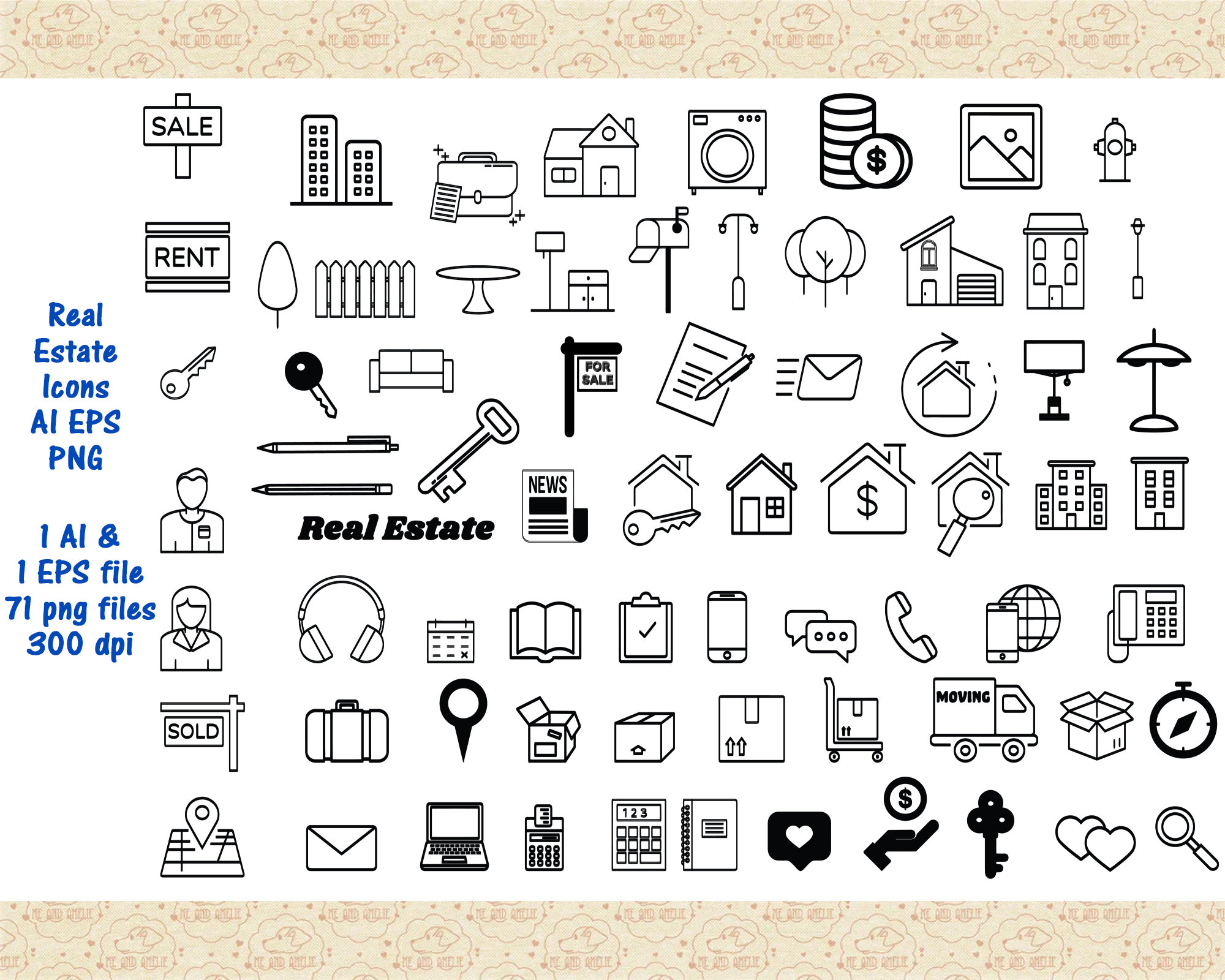 Real Estate Icons AI EPS no Svg & PNG Real Estate Clipart - Etsy