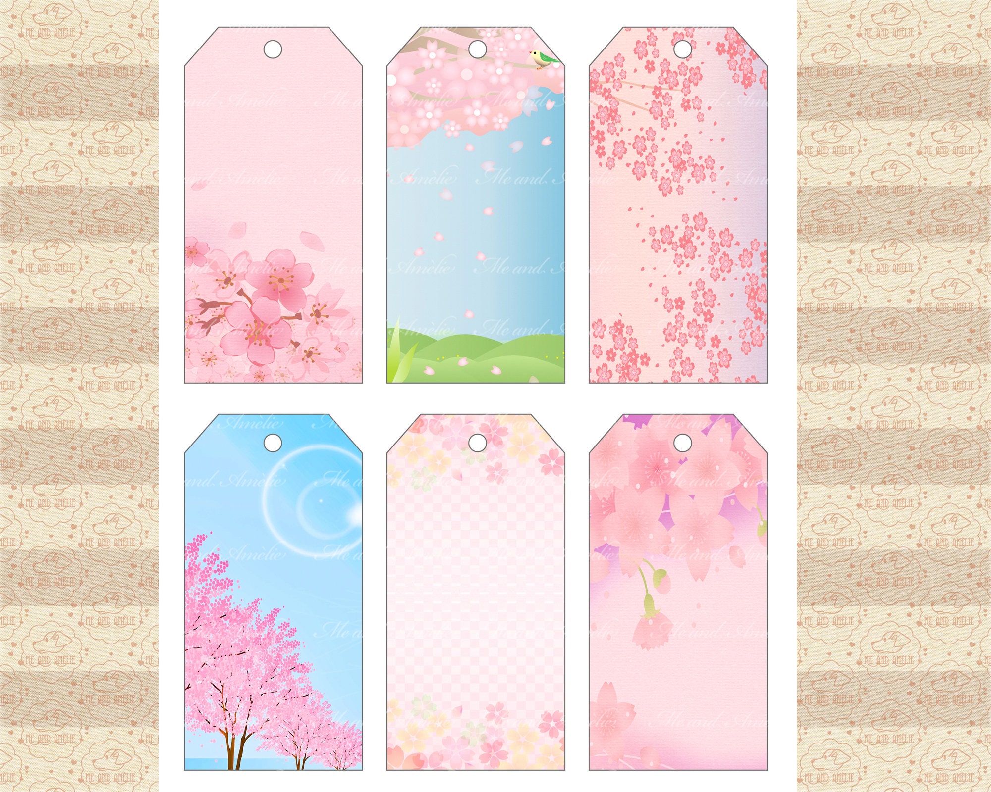 Cherry Blossom Gift Tag Collage Sheet Japanese Sakura Gift | Etsy