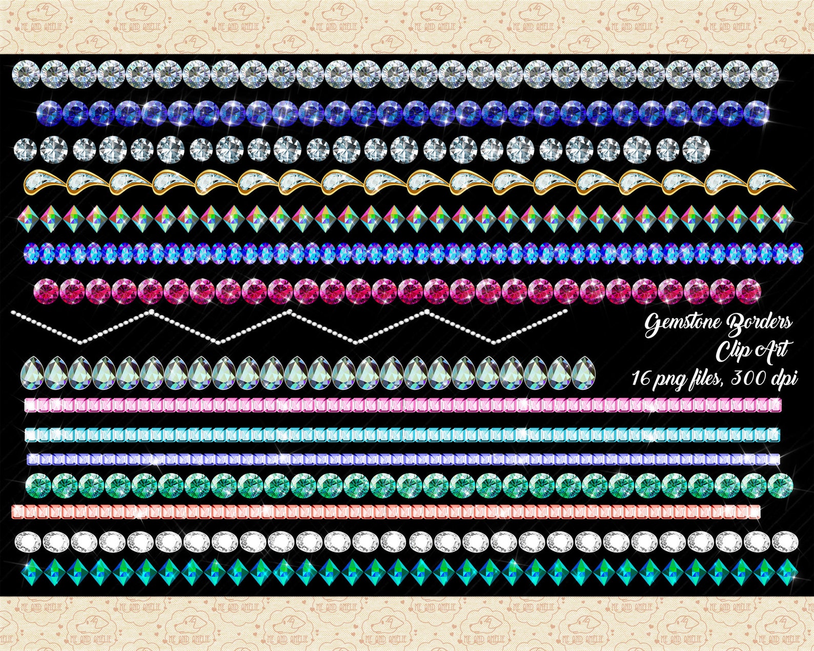 Gemstone Borders Clip Art Borders Frame Diamonds Clip Art | Etsy