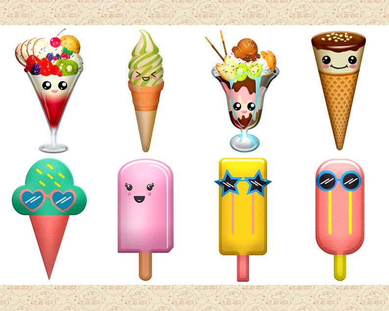 Kawaii Ice Cream Clip Art Cute Popsicles Sundae Clip Art - Etsy