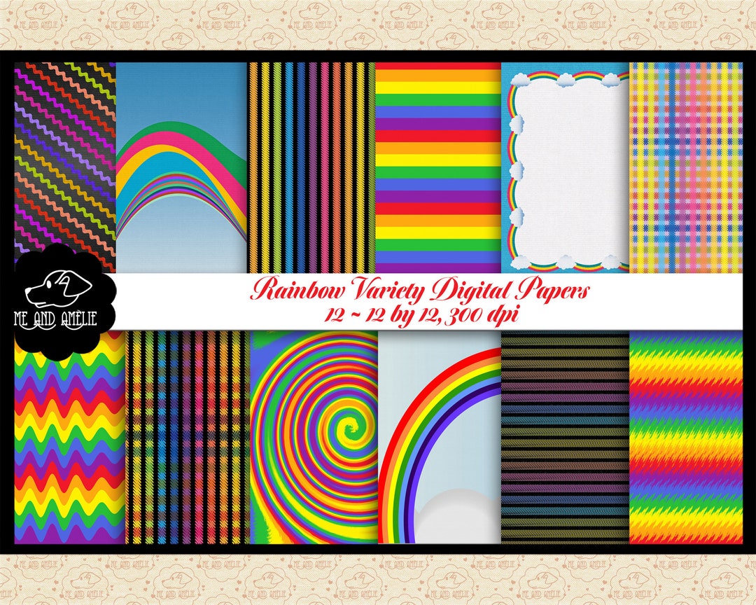 Rainbow Variety Digital Papers, Rainbow Patterns, Rainbow Stripe ...