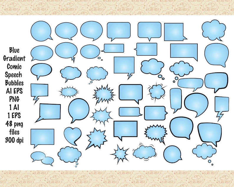 Comic Speech Bubbles AI EPS (no Svg) PNG, Gradient Green Bubbles ...