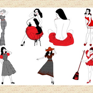 Retro Pin up Girl Line Art, 1950s Style (PNG, EPS, AI) - Etsy