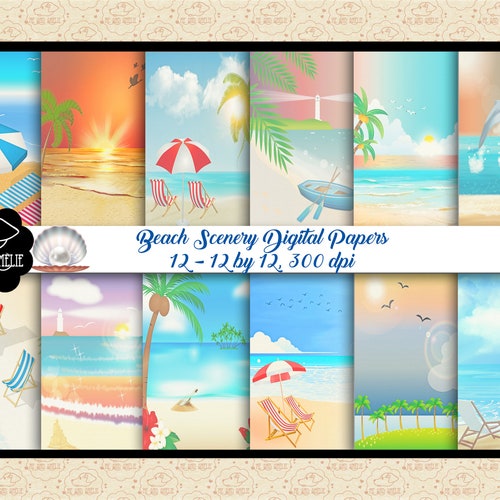 Beach Scenery Digital Paper Sand & Sea Background Vacation - Etsy