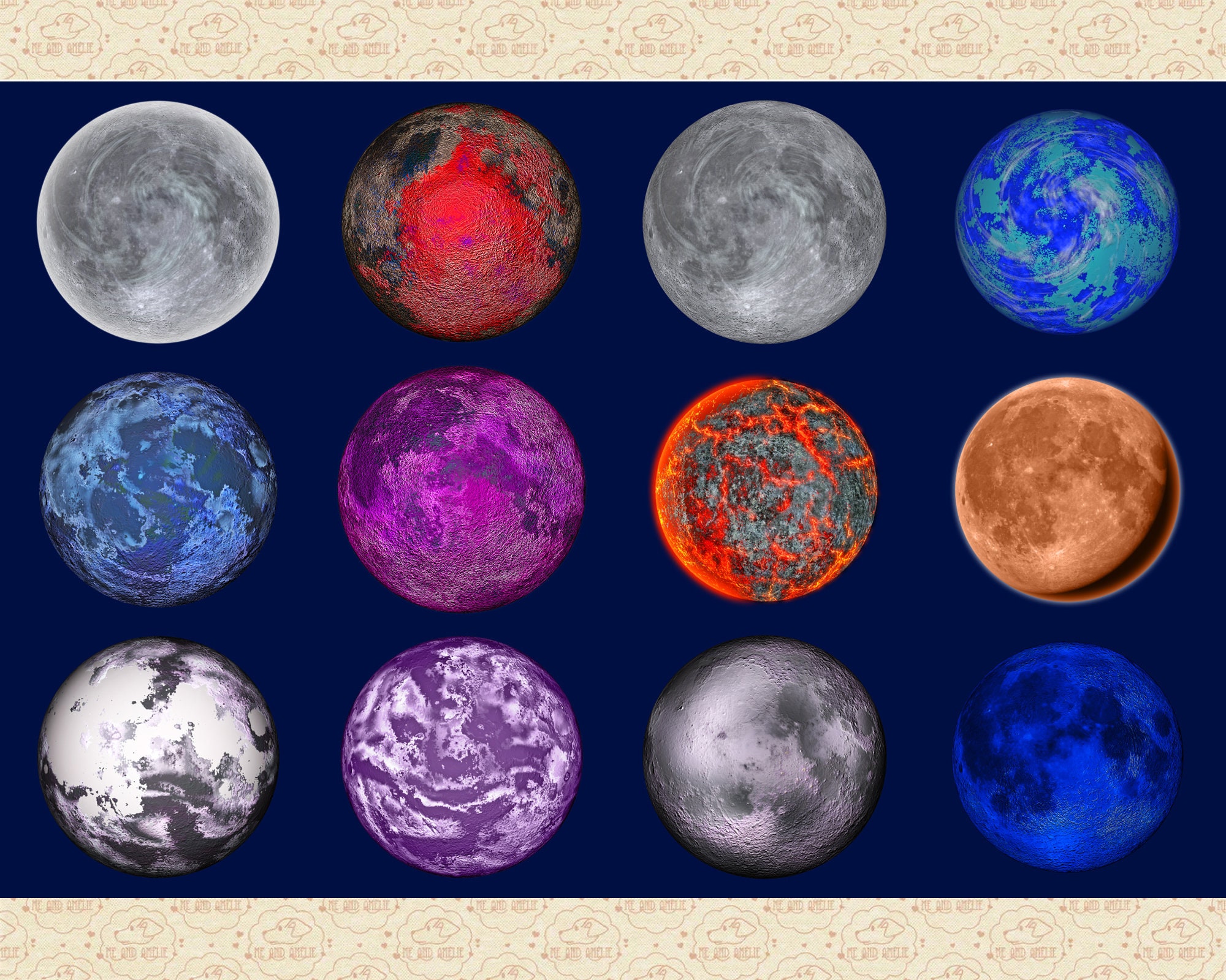 Planets Moon Phases Stars Clip Art Galaxy Graphics Fantasy - Etsy