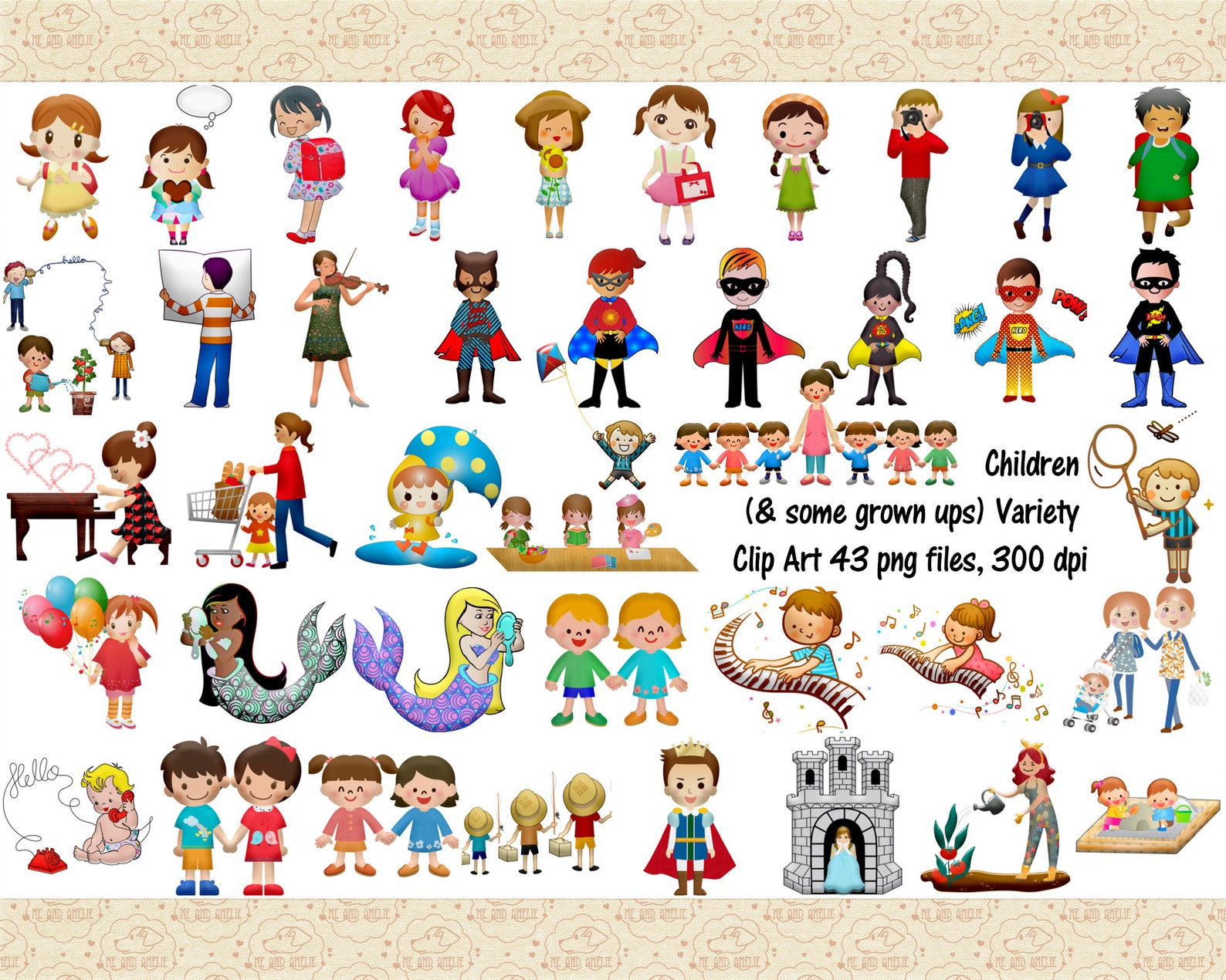 Children Variety Clip Art Teacher & Students Friends Clip - Etsy