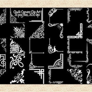 Chalk Corners Clipart, Blackboard Overlays, Ornamental Corner, Art Deco ...