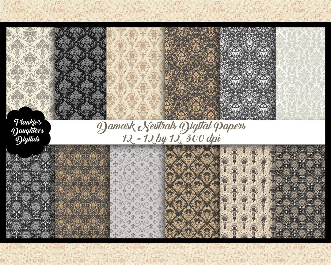 Damask Patterns Neutrals Digital Papers, Neutral Colors, Ornamental ...