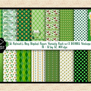 St Patrick's Day Variety Digital Papers PLUS 2 Bonus Vintage Papers ...