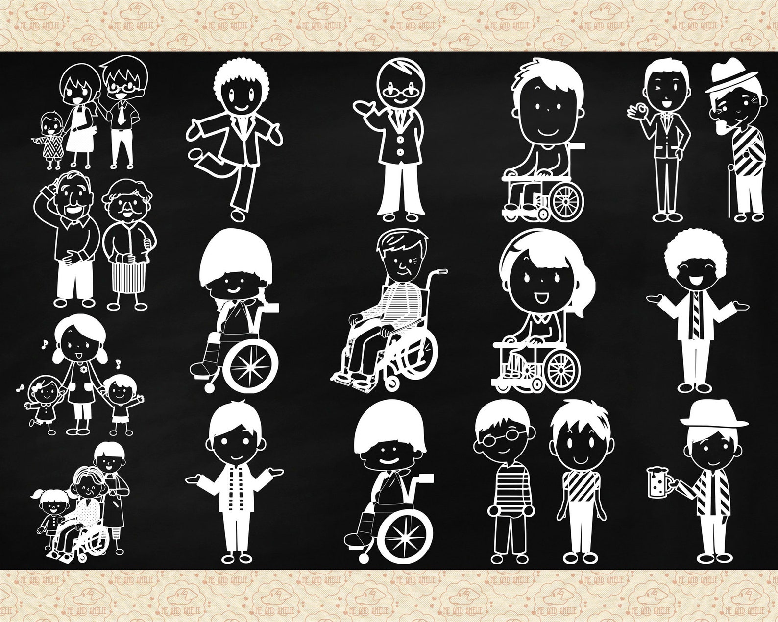 Chalk Stick Figures Clipart People Stick Figures Many Type - Etsy