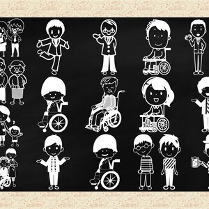 Chalk Stick Figures Clipart, People Stick Figures, Many Type, People in ...