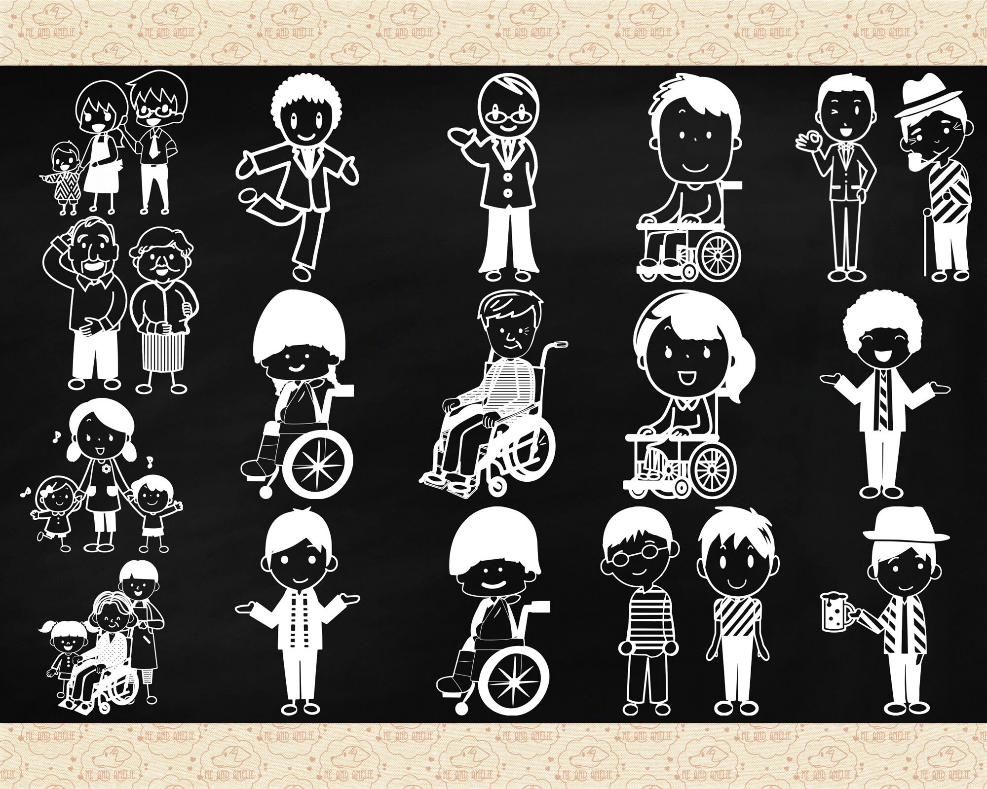 Chalk Stick Figures Clipart, People Stick Figures, Many Type, People in ...