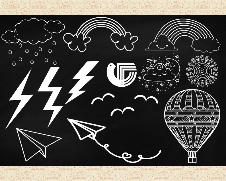 Chalk Sky Doodles Clipart Chalkboard Clipart Sky Elements | Etsy