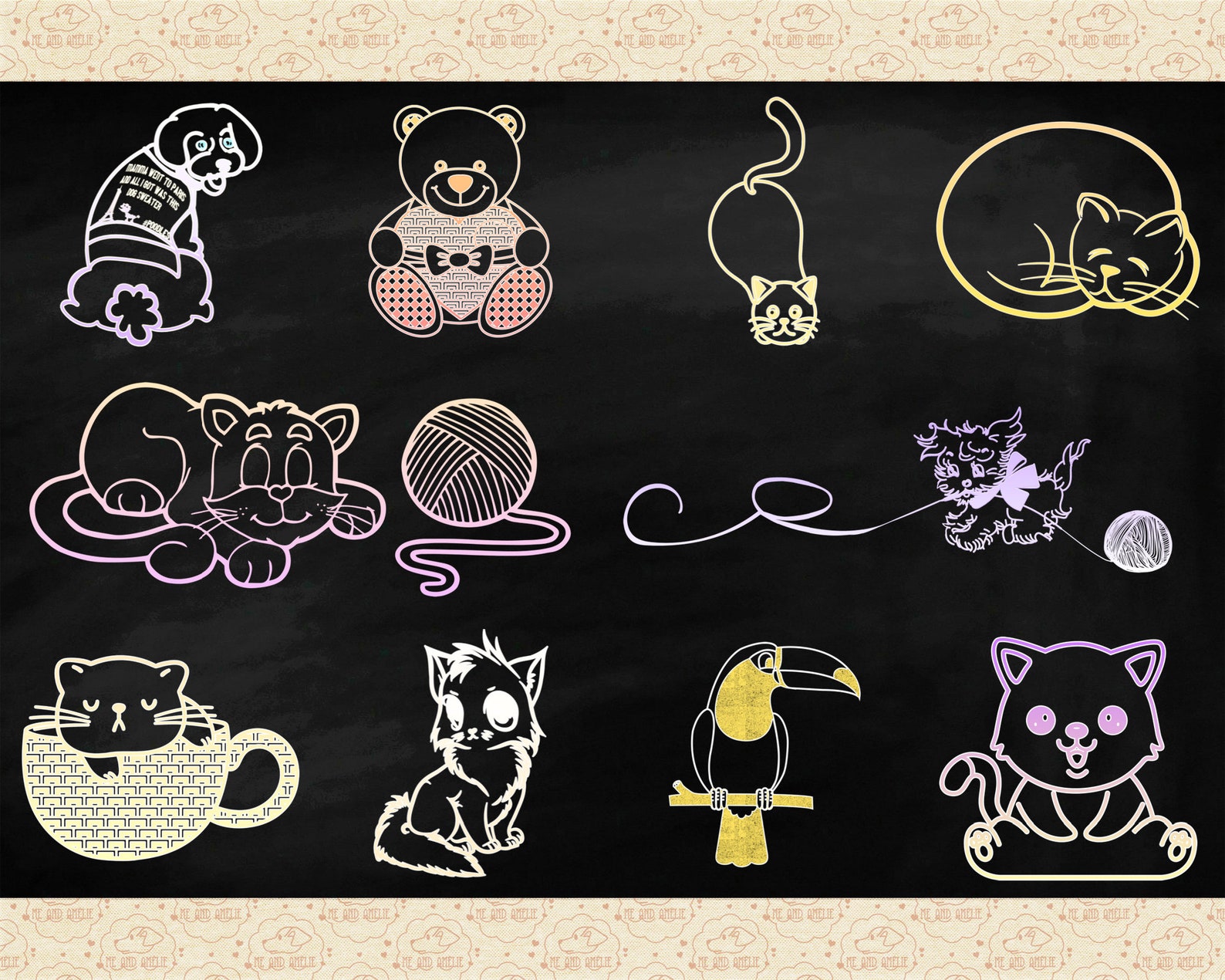 Chalkboard Animals Clipart Dog Clipart Chalk Cat Clipart - Etsy