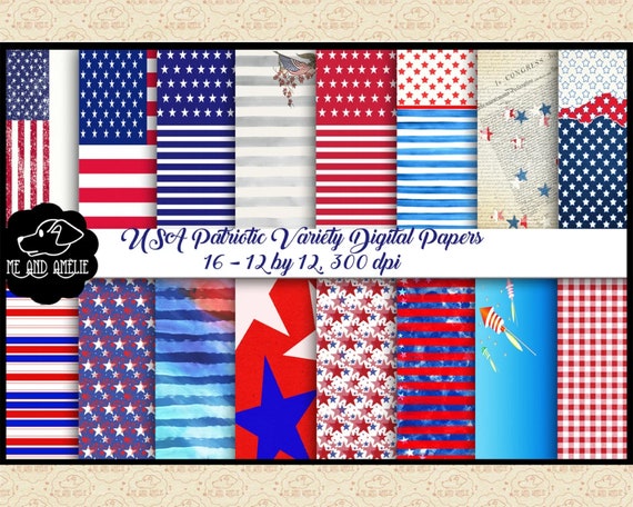 4th of July Digital Papers Patriotic USA Watercolor - Etsy