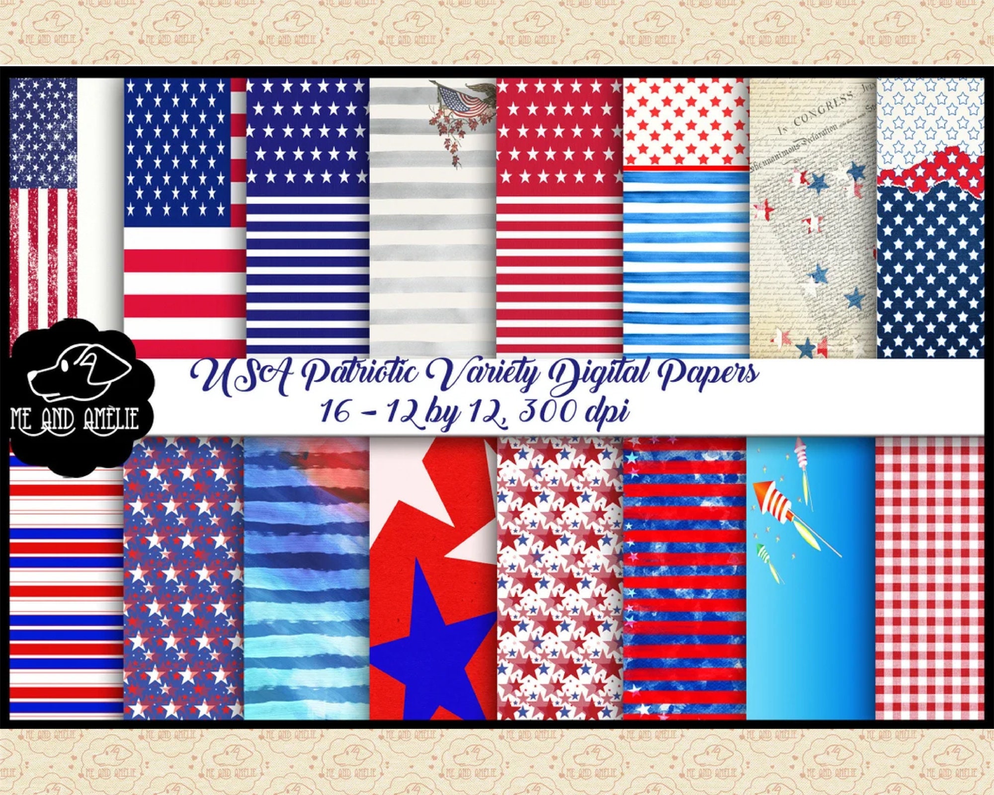 4th of July Digital Papers Patriotic USA Watercolor - Etsy