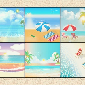 Beach Scenery Digital Paper, Sand & Sea Background, Vacation Backdrop ...