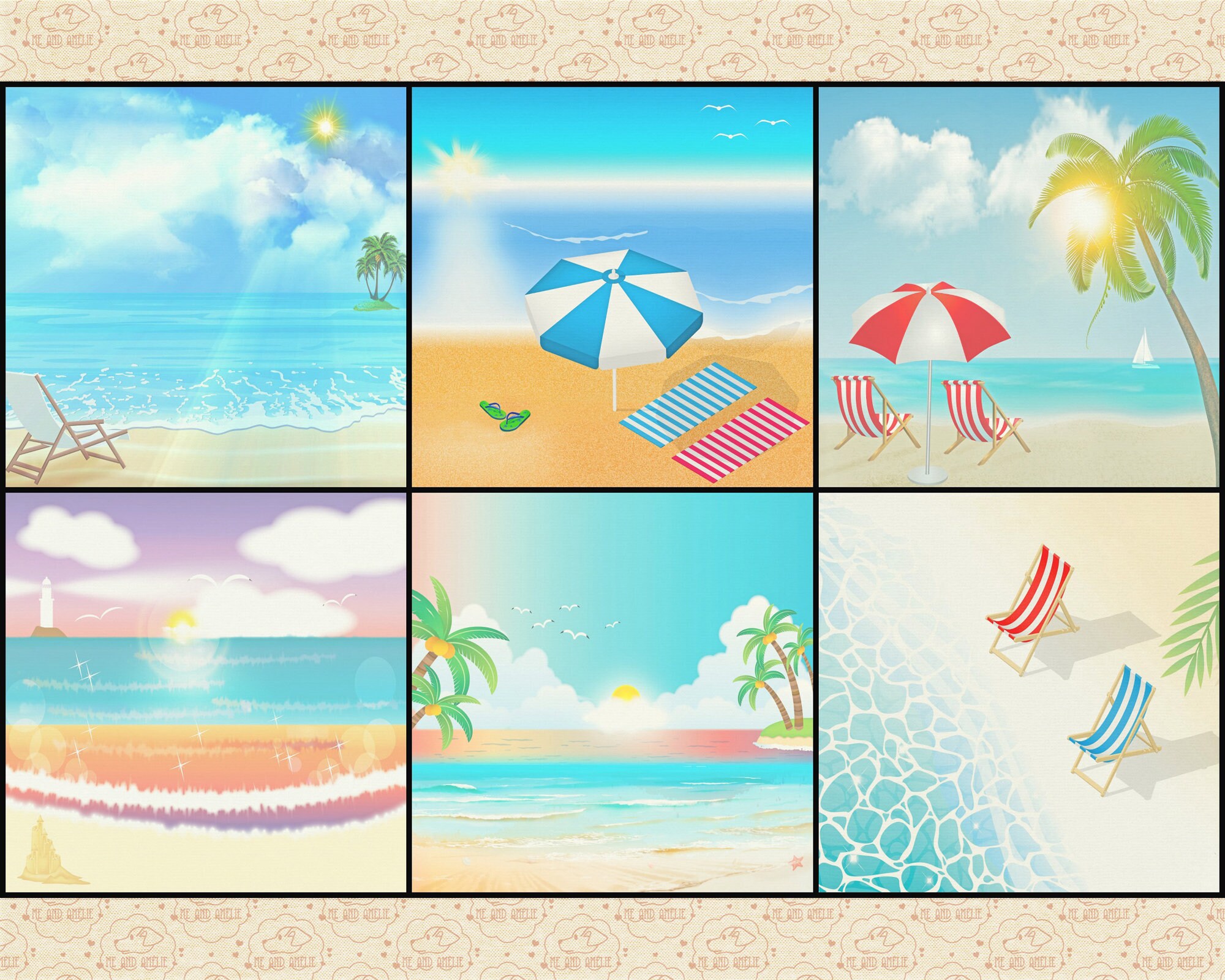 Beach Scenery Digital Paper Pack, Sand & Sea Backgrounds (digital ...