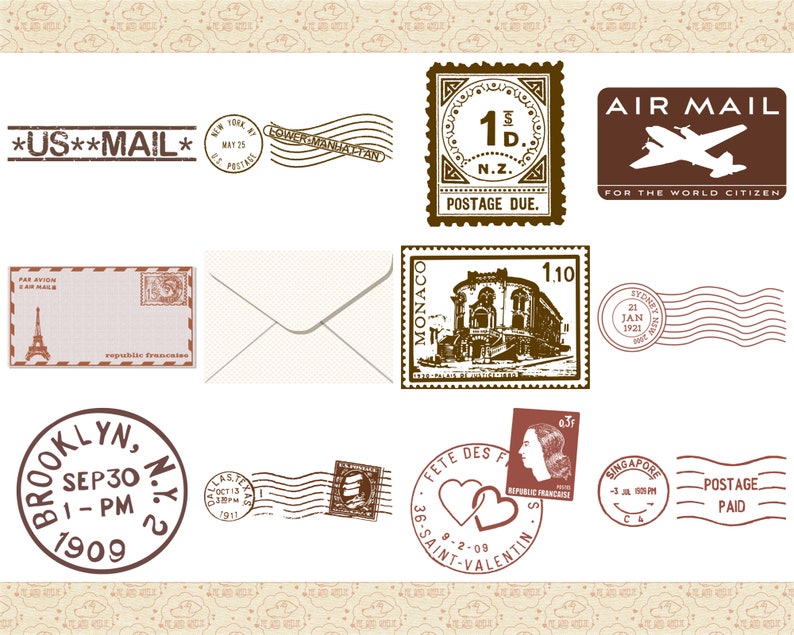 Vintage Postage AI EPS PNG no Svg Old Postage Stamps | Etsy