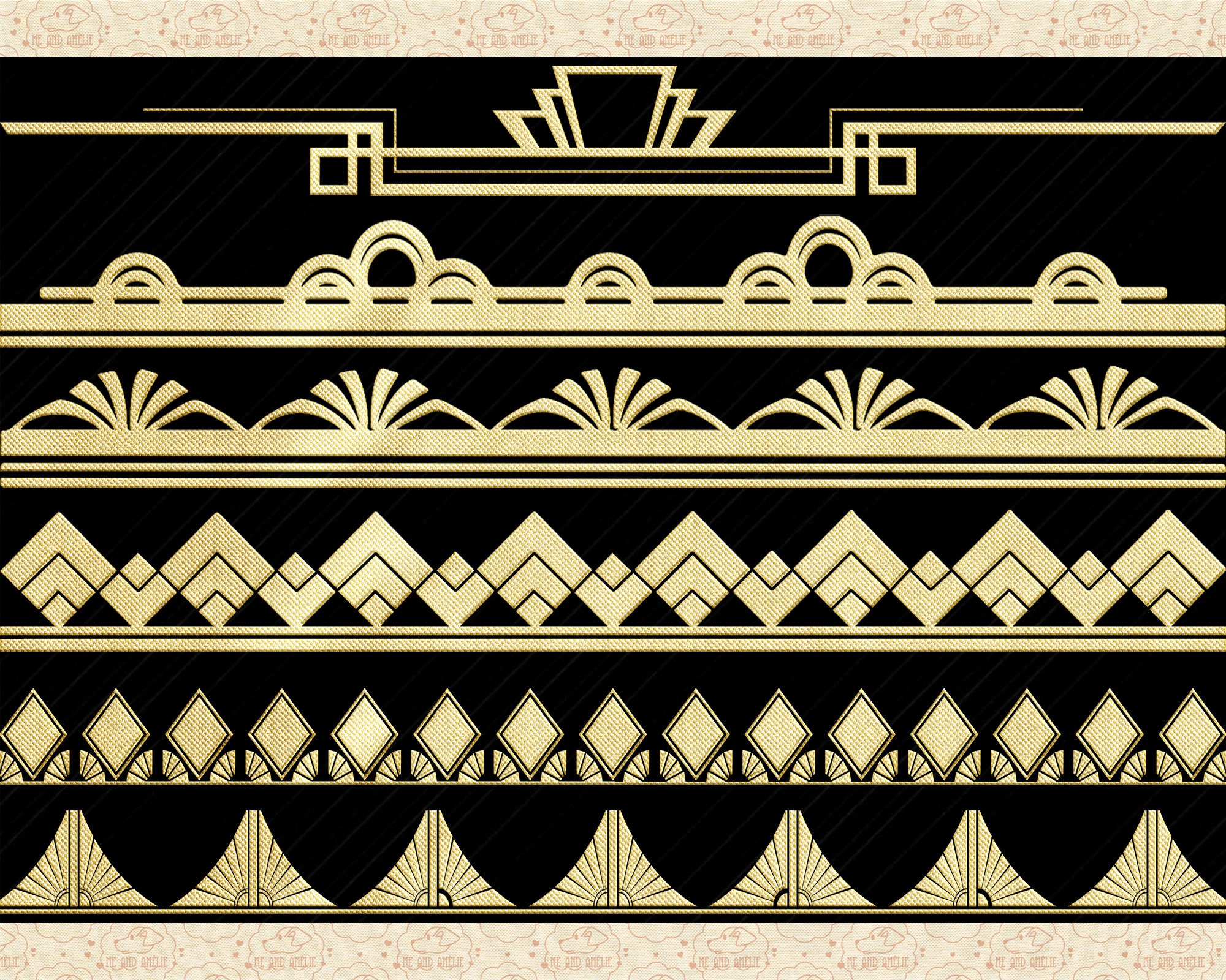 Art Deco Gold Foil Dividers Clip Art, Gold Foil Borders, Gatsby Style ...