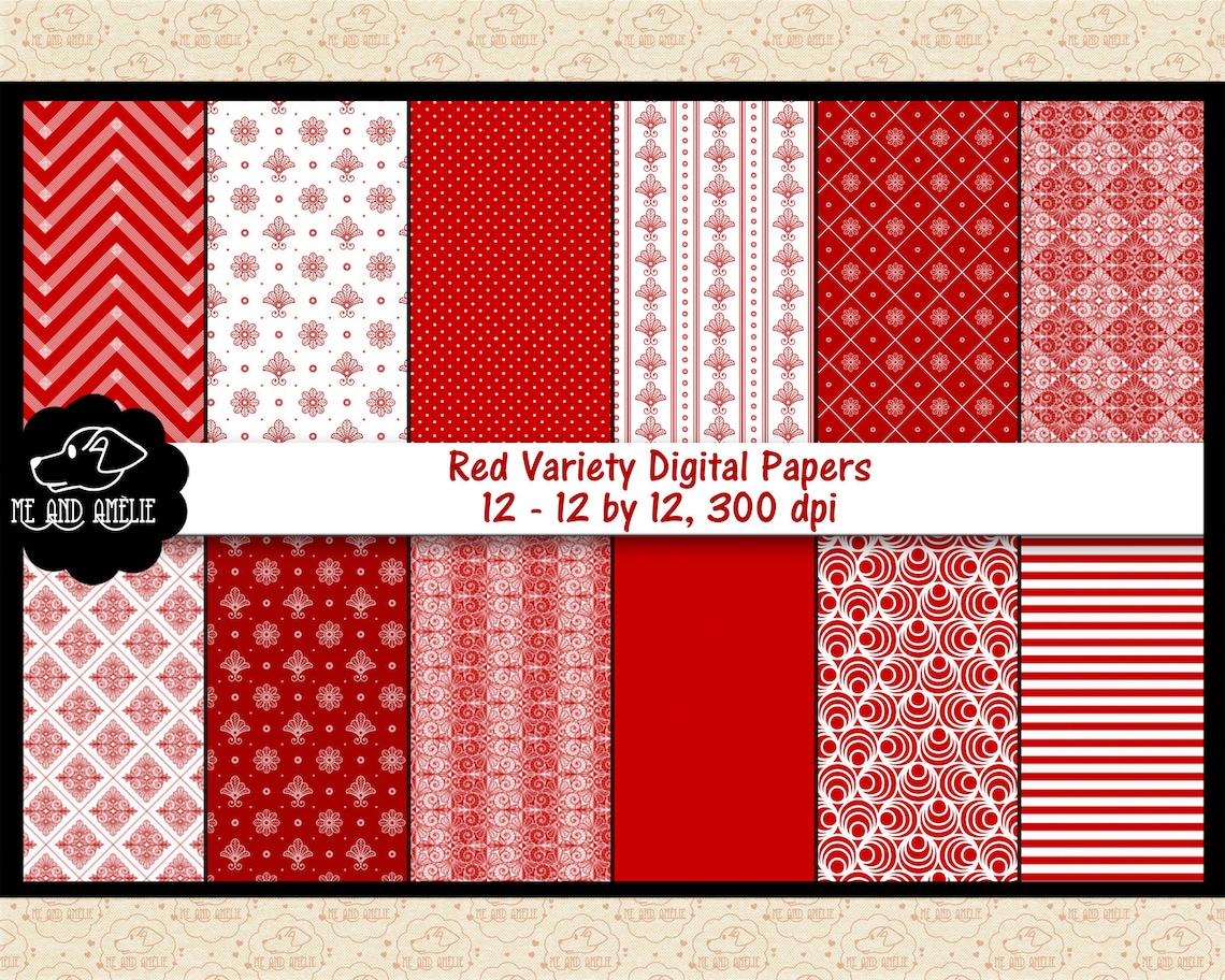 Red Variety Digital Papers Various Red Pattern Papers | Etsy