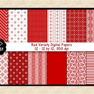 Red Variety Digital Papers, Various Red Pattern Papers, Chevron Red ...
