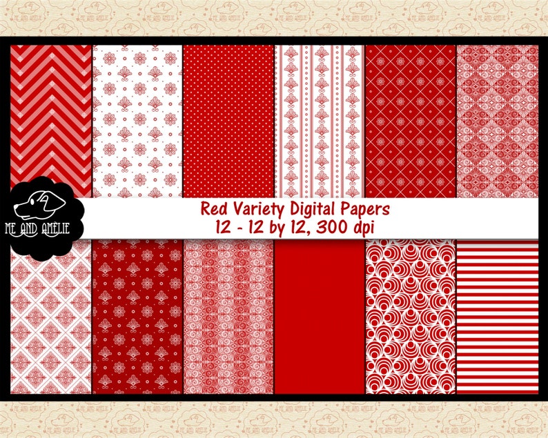 Red Variety Digital Papers Various Red Pattern Papers | Etsy