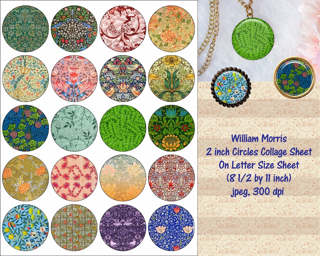 William Morris Patterns, 2 Inch Circles, Collage Sheet (digital ...