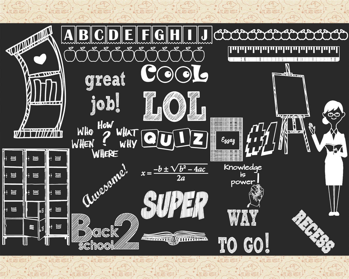 Chalk School Day Doodles Clipart Chalkboard Clipart Back to - Etsy