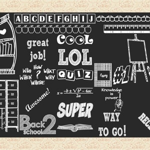 Chalk School Day Doodles Clipart, Chalkboard Clipart, Back to School ...