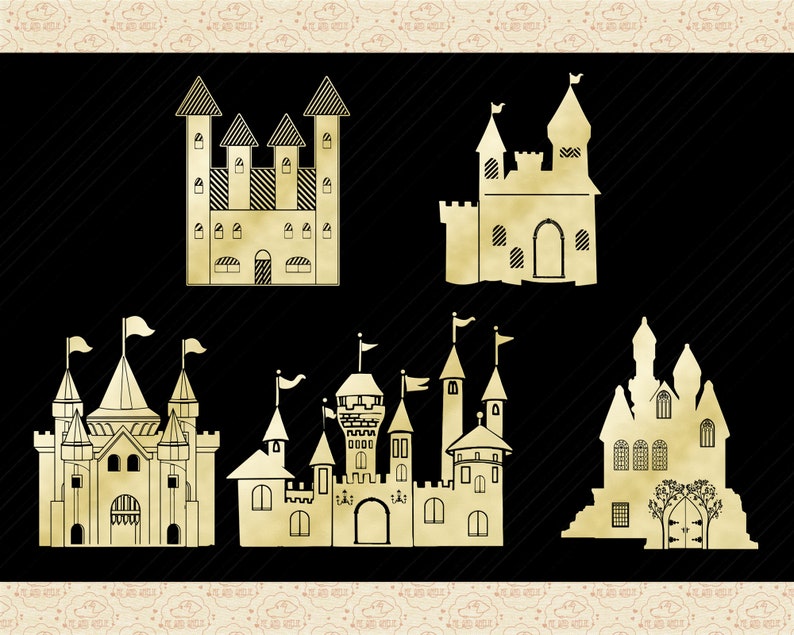 Gold Foil Castle Silhouettes Clipart Gold Castle Clipart | Etsy