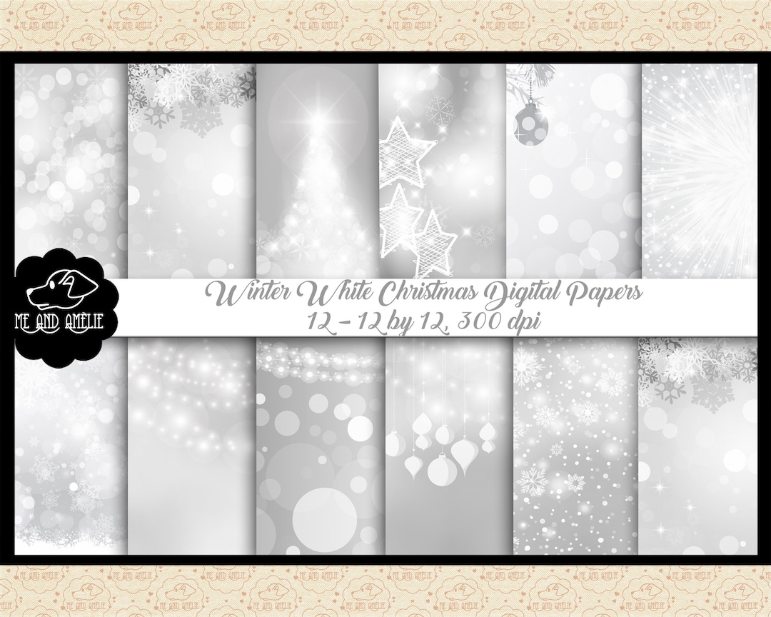 Winter White Holiday Digital Papers, Christmas Paper, Silver/white ...
