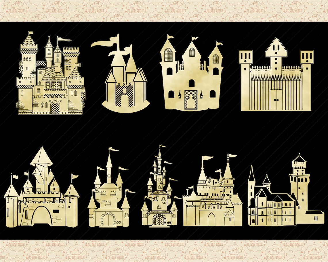 Gold Foil Castle Silhouettes Clipart Gold Castle Clipart | Etsy
