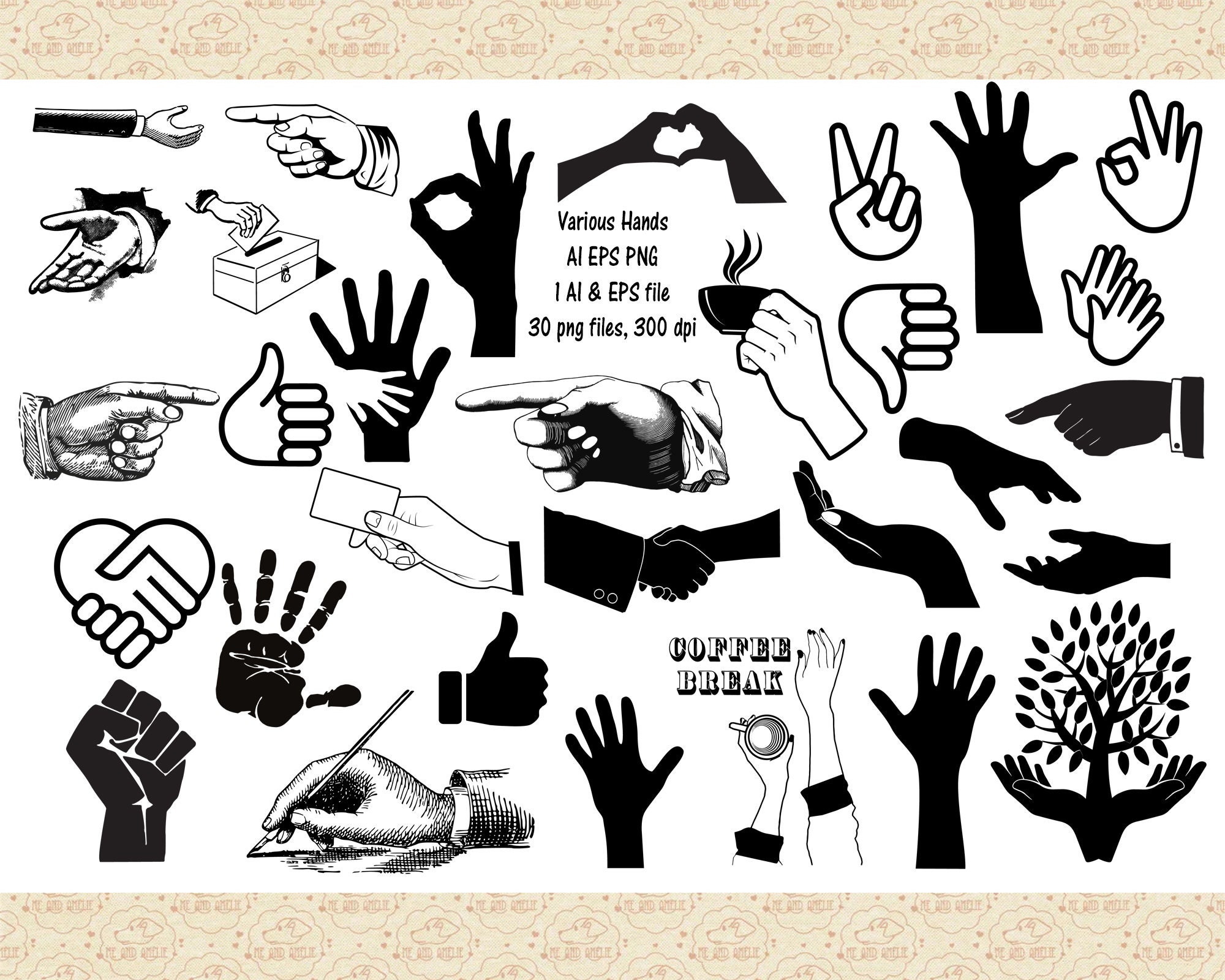 Hands Clipart Various Hands AI EPS no Svg & PNG Hand - Etsy