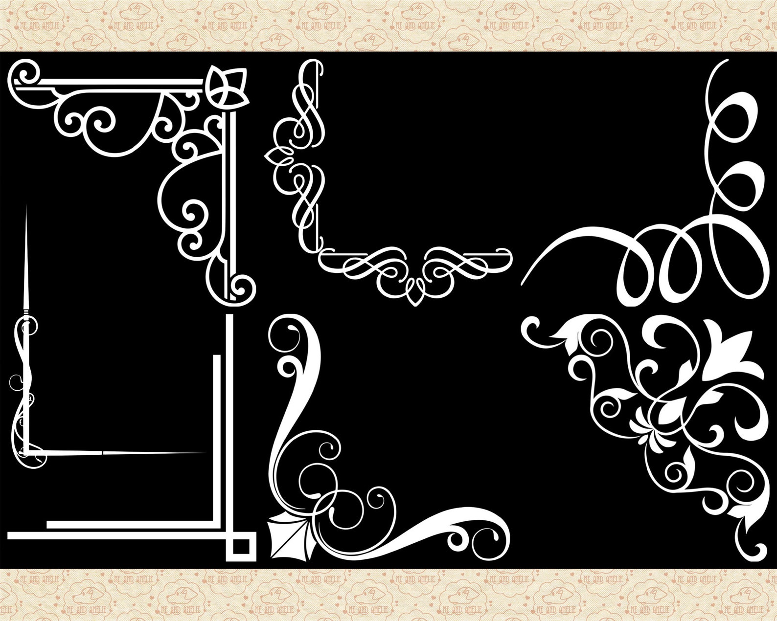 Chalk Corners Clipart Blackboard Overlays Ornamental Corner | Etsy