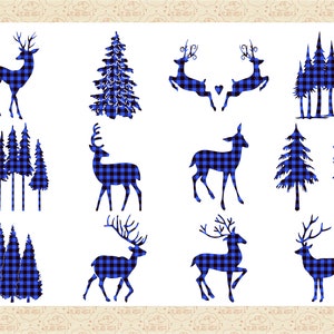 Blue Buffalo Plaid Deer & Forest AI EPS Png(no Svg) Lumberjack Plaid ...