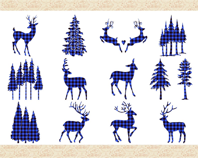 Blue Buffalo Plaid Deer & Forest AI EPS PNGNo SvG Lumberjack | Etsy