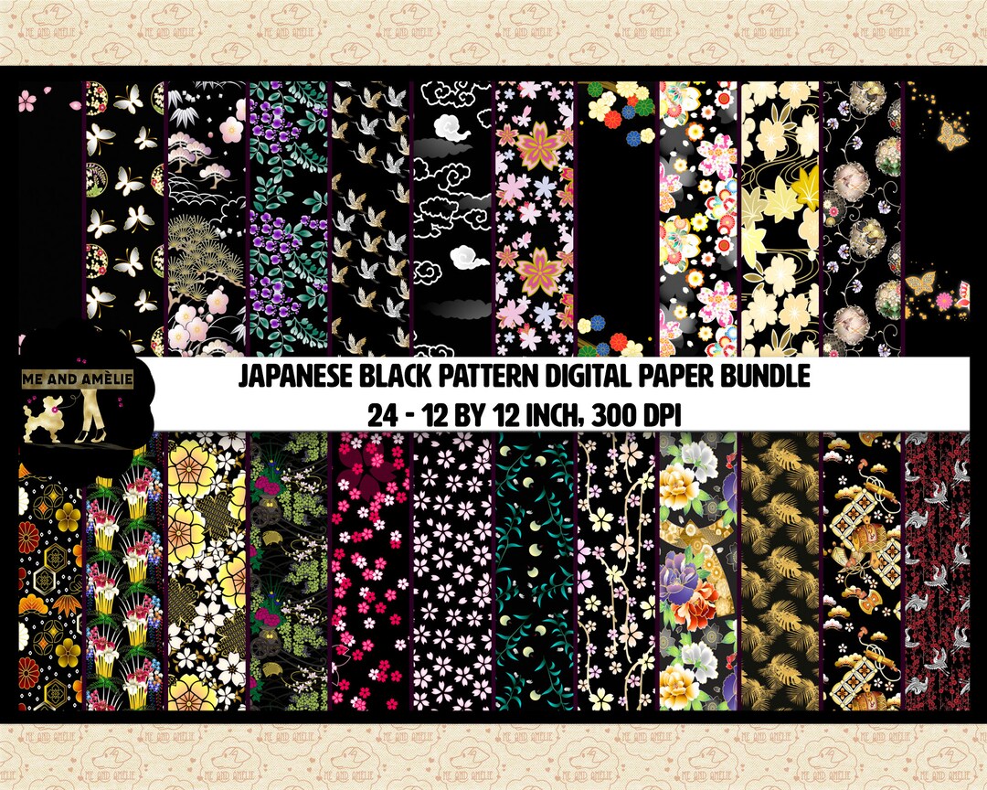 Japanese Black Patterns & Designs Digital Papers, 24 PAPERS IN All ...