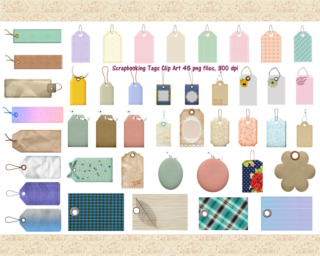 Scrapbooking Tags Clip Art, Crumpled Labels, Denim, Leather (PNG Files ...