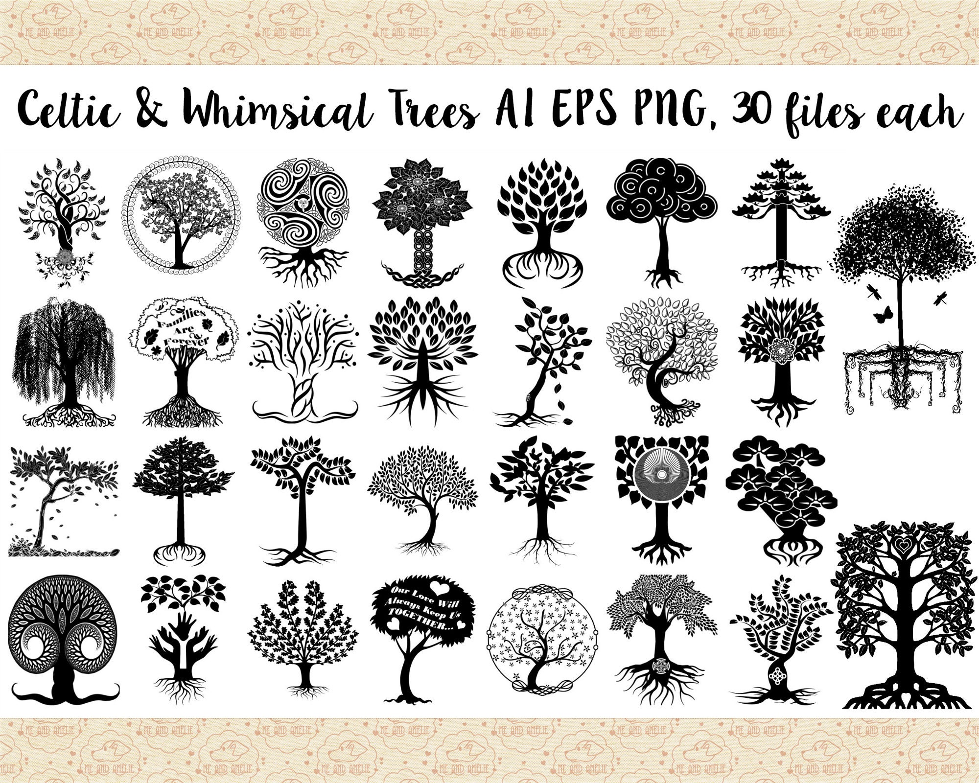 Celtic and Whimsical Trees AI EPS vectornot SVG Files & - Etsy