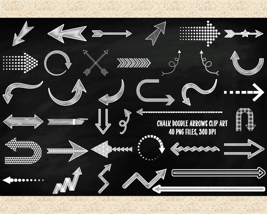 Chalk Arrows Clipart, Chalk Clip Art, Chalkboard Arrows, Patterned ...