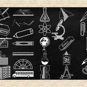 Chalk School Day Doodles Clipart, Chalkboard Clipart, Back to School ...