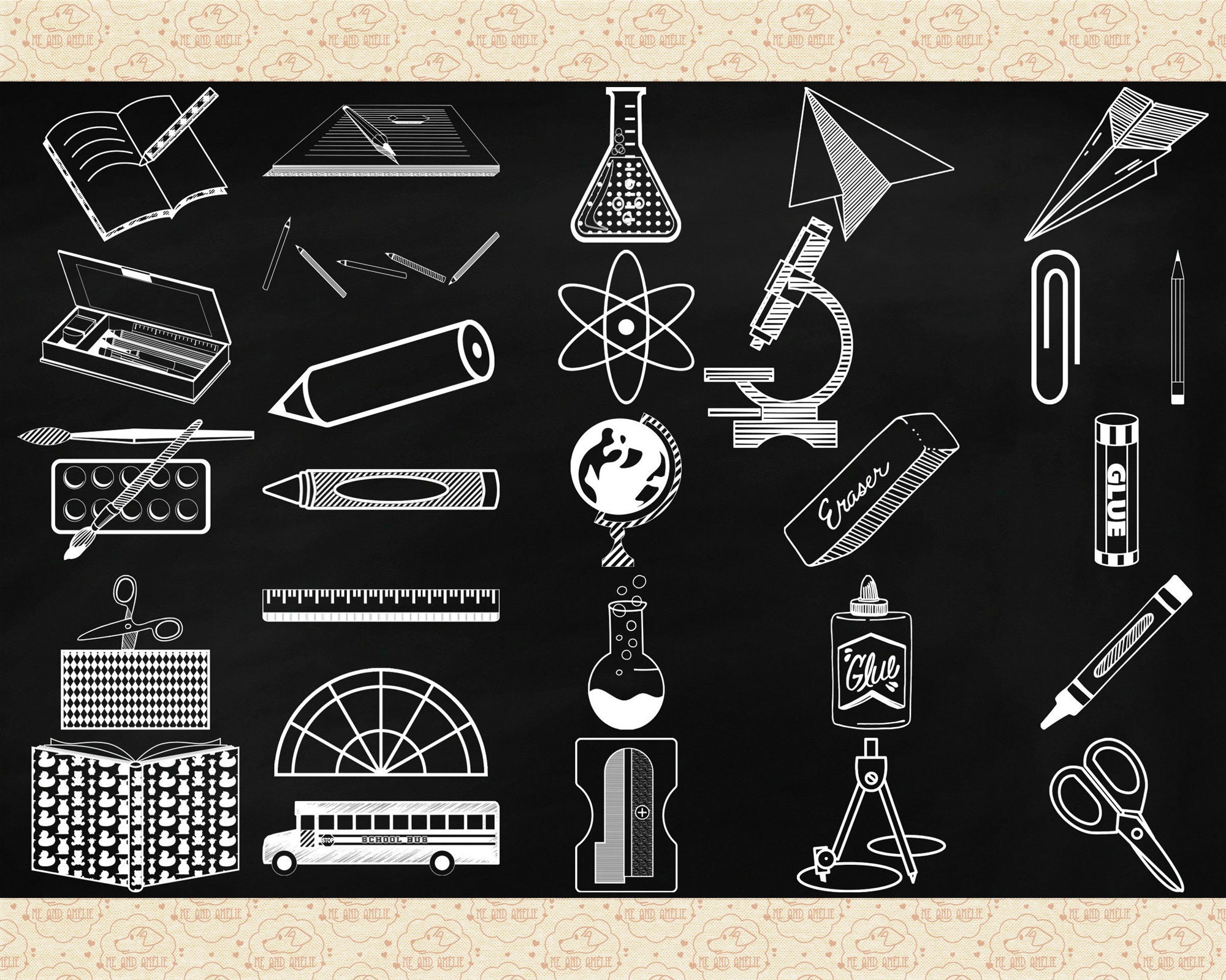 Chalk School Day Doodles Clipart Chalkboard Clipart Back to - Etsy