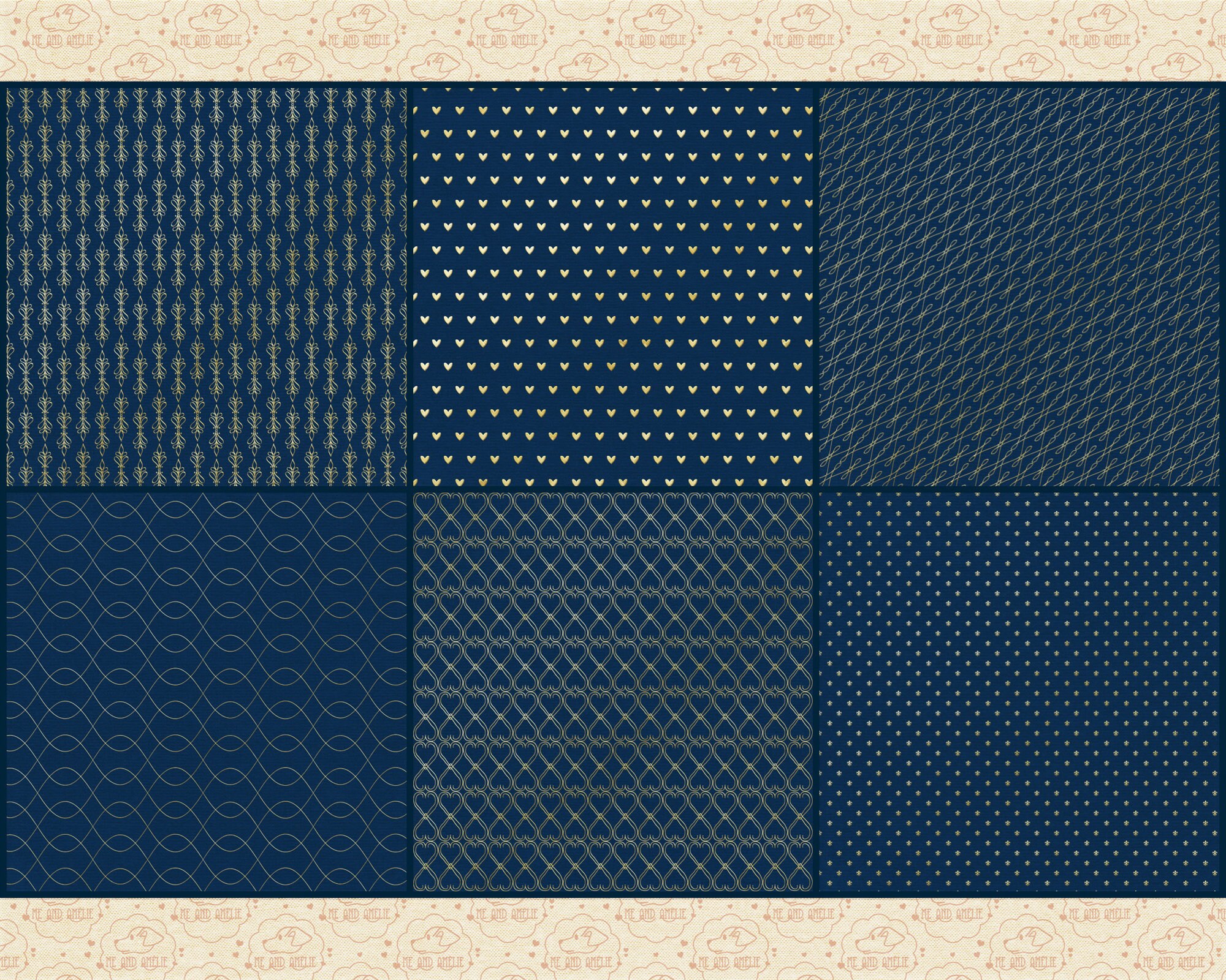 SALE 99 CENTS Navy Blue & Gold Foil Digital Papers Deep | Etsy