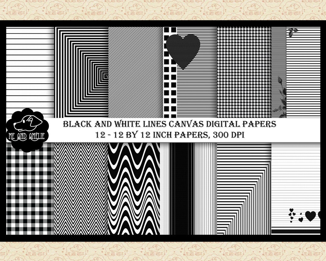 Black and White Unique Patterns Digital Papers, Gingham Paper, Line ...