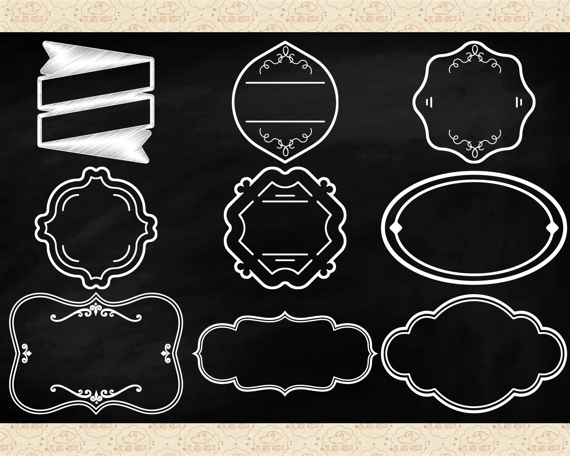Chalk Labels Vector AI, EPS & PNG (no Svg), Label Clip Art, Ornamental ...