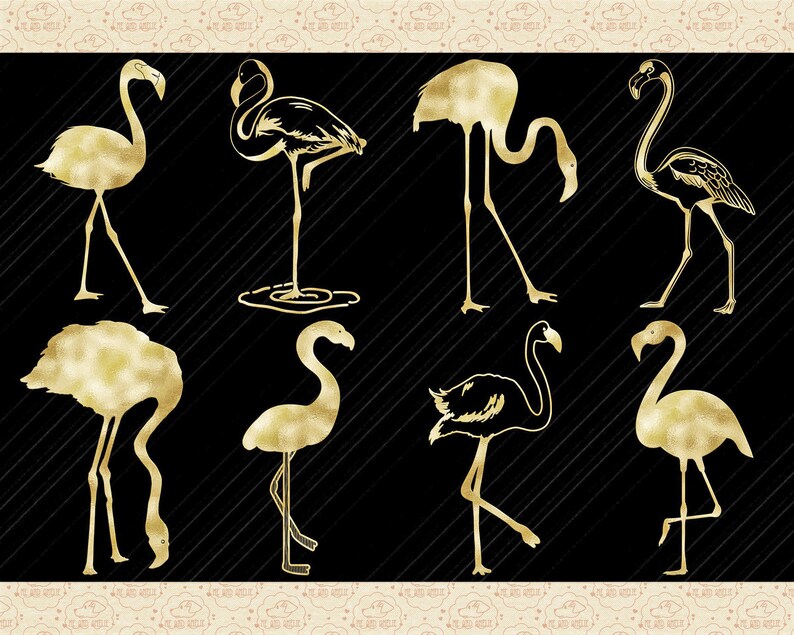 SALE 99 CENTS Gold Foil Flamingo Clip Art Flamingo Clipart - Etsy